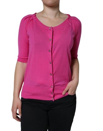 Dolce & Gabbana Womens Pink Wool Button Down Short Sleeve Blouse Top Virgin