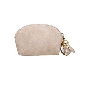 Generic Porte-monnaie petit portefeuille &agrave; fermeture &eacute;clair en cuir pour femme avec clip portefeuille fin, beige, Taille unique