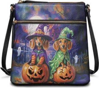 Hugs Idea Sac à main à bandoulière gothique pour femme Halloween, Teckel dHalloween, Taille unique