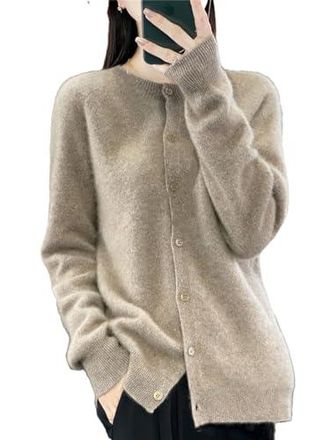 Generic Cardigan en laine pour femme avec col rond et manches longues, Kaki9., XL