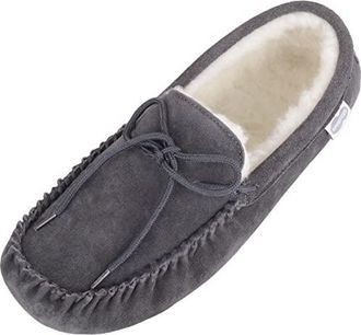 SNUGRUGS Chaussons mocassins en laine dagneau avec semelle en daim pour femme, gris, 42 EU