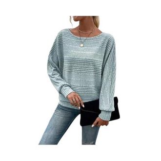 Generic Pull &agrave; Manches Longues et col Chauve-Souris pour Femme, Hauts en Tricot (Light Blue,3TG)