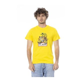 Cavalli Gelbes Logo T-Shirt Kurze &Auml;rmel Rundhals - - Tops - Herren - Gelb - S