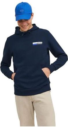 Jack & Jones Sweat à Capuche Jjecorp Play Noos avec Logo, Navy Blazer/Print:p4 Small Print, XXL Homme