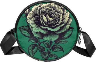 Generic Sac &agrave; bandouli&egrave;re Circle pour femme, petit sac &agrave; bandouli&egrave;re vert et noir, avec fermeture &eacute;clair, bretelles r&eacute;glables, sac &agrave; main rond d&eacute;contract&eacute; pou