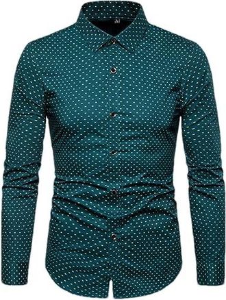 Generic Chemise d&eacute;contract&eacute;e &agrave; manches longues pour homme, coupe ajust&eacute;e, motif &agrave; pois, revers, EN8, M