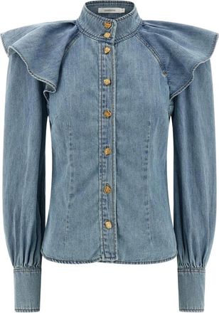 Zimmermann Femme, Blouses et Chemises, Bleu, Taille: 38 FR Crush Denim Blouse