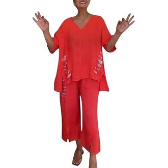 Generic Ensemble de 2 tenues de d&eacute;tente pour femme - Sweat surdimensionn&eacute; - Pantalon de surv&ecirc;tement ample tendance avec poches - V&ecirc;tements de loisirs pour fem