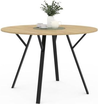 IDMarket Table &agrave; Manger Ronde YSEULT 4-6 Personnes Bois et Noir Design Industriel 110 cm