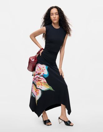 Desigual asymmetrisches Kleid mit Blumenmuster in Schwarz