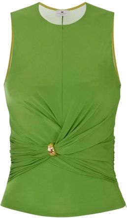 Elisabetta Franchi Femme, Tops, Vert, Taille: 38 FR Top en jersey avec d&eacute;tail bijou