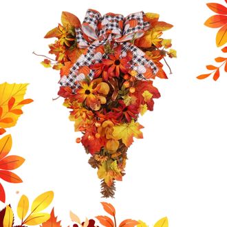 Generico Herbst-Türkranz - festliche Dekoration für Kamin, Kranz aus Ahornblättern und Beerenschleife für Thanksgiving, Hochzeit, Tür, Kamin, Fenster, Tisch