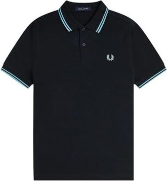 Fred Perry Polo à double pointe, bleu marine avec rayures bleu menthe, Bleu marine/bleu menthe, XXL