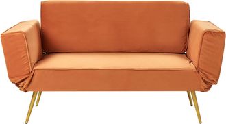 Beliani Schlafsofa Samtstoff orange 2-Sitzer verstellbare Armlehnen Saarela