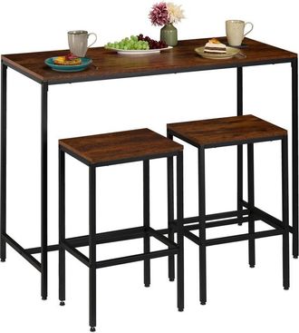 Relaxdays Relaxdays Bartisch Set, 3-tlg, Theke mit Hockern, Esstisch HBT: 90 x 120 x 50 cm, 2 Personen, Industrial, braun/schwarz