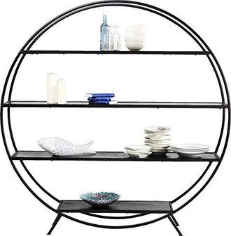 Kare Design Design Regal Mason Round, rundes Regal mit 4 Einlegeböden für Deko und Bücher, rundes Bücherregal, modernes, Schwarzes Standregal (B/H/T) 180x185x13cm