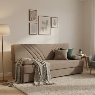 Dmora Schlafsofa Ramon 3-Sitzer 181x81 cm Beige, Stauraum