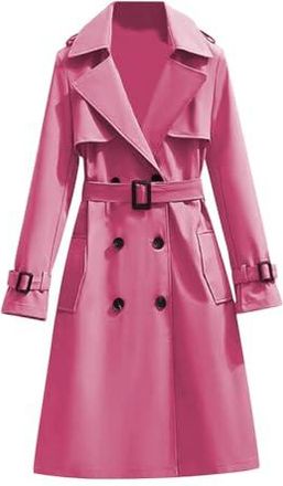 Onsoyours Manteau Long pour Femme Trench-coat Chaud Hiver Veste Coat Manches Longues A Rose Foncé 3XL