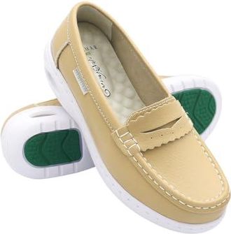 Zerimar Mocassins en Cuir pour Femmes avec Masque | Chaussures Confortables avec Chambre à air et Talon de 3,5 cm | Couleur Taupe | Taille 37