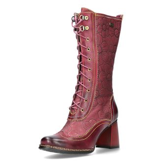 Laura Vita Damen Stiefel mit Blumenmuster und Fl&uuml;gelkappe Idcano 07, Gr&ouml;&szlig;e:39 EU, Farbe:Rot