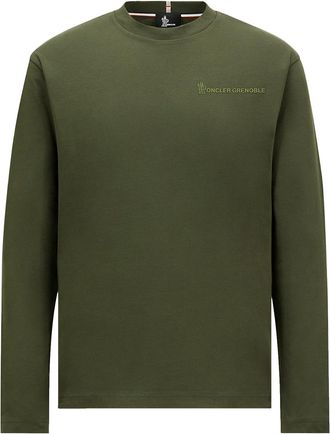 Moncler Moncler T-shirt &Agrave; Manches Longues Et Logo En Coton, Homme, Vert, Taille: L