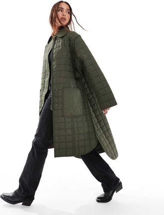 French Connection Longline-Steppjacke in Khaki-Grün