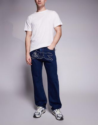 Icecream Jean avec logo Running Dog orn&eacute; de strass - Indigo-Bleu marine