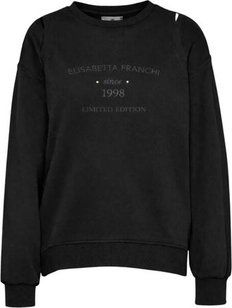 Elisabetta Franchi Femme, Sweatshirts et sweats &agrave; capuche, Noir, Taille: 36 FR SweaT-shirt en jersey avec d&eacute;coupes