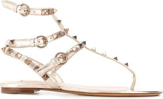 Valentino Garavani Femme, Chaussures, Gris, Taille: 35 1/2 EU Rockstud Metallic Flat Flip-Flop Sandal
