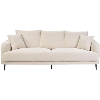 Miliboo Design-Sofa mit 3 Pl&auml;tzen in beige-velours-Effektgewebe und schwarzem Metall JERRY