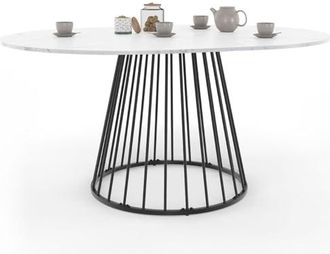 IDMarket Table &agrave; Manger Extensible Ronde Yuna 4-8 Personnes Plateau Effet marbre Blanc Alaska et Noir 110-150 cm