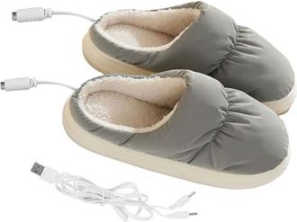 Garneck Chaussures Chauffantes USB en Peluche Grises Chauffe-Pieds &Eacute;lectrique R&eacute;utilisable Chaussures &Eacute;lectriques pour Maison Hiver Protection Thermique Rapid