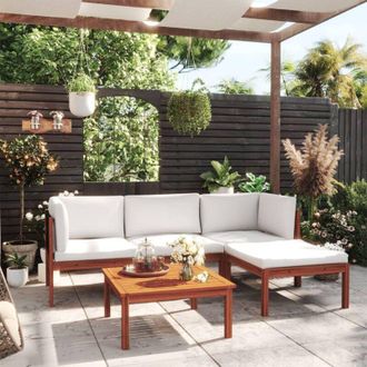vidaXL Vidaxl - Salon de jardin 5 pcs avec coussins Cr&egrave;me Bois dacacia solide