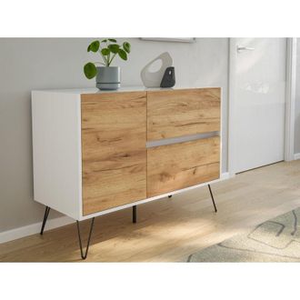 Magnolia Home Sideboard Yako 100cm 2 SoftClose 1 T&uuml;r Wei&szlig;/Eiche Front
