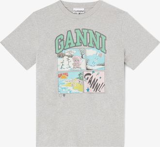 Ganni T-shirt dessin ours Gris Coton biologique - Taille XL - Pour Femme