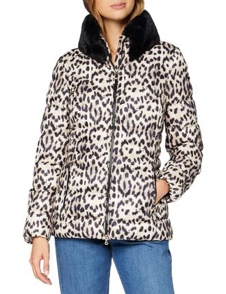 Geox Womens W CAMEI Quilted Jacket, BEIGE ANIMALIER, 44