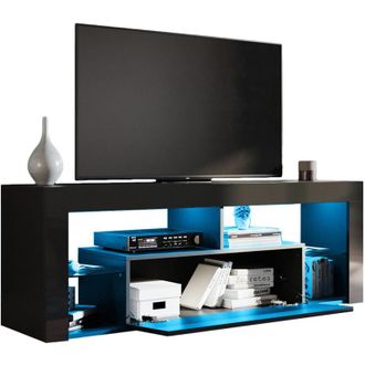 Sonni Sonni - tv Schrank Schwarz tv Lowboard mit led Beleuchtung 140x35x50.5cm, mit Klappt&uuml;r Glasregal Hochglanz TV-M&ouml;bel