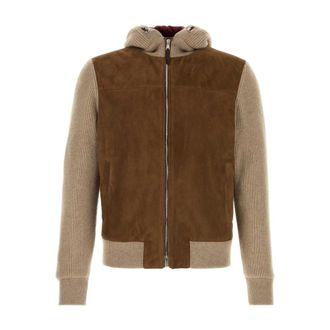 Brunello Cucinelli Bomber en daim et cachemire &agrave; capuche - Homme - Vestes - Multicolore - Taille: S