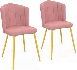IDMarket Lot de 2 chaises Coquillage Adella Rose en Velours Pieds dor&eacute;s