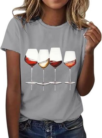 Generic Hauts dété pour femmes, T-shirts graphiques dété vintage à manches courtes en coton col rond imprimés amusants, gris, 3XL