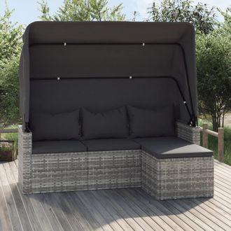 Festnight Balkon Sofa mit Dach Gartensofa 3 Sitzer Gartenlounge Polyrattan Lounge Gartenmöbel Set Rattansofa Loungemöbel Terrasse Terrassenmöbel Rattan Balkonmö