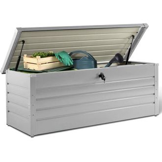 IDMarket Coffre de rangement m&eacute;tal verrouillable gris clair pour jardin 600L 165x70x63 cm