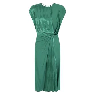 Versace Jacquard Seiden-Midikleid mit Drapierung - - Dresses - Damen - Gr&uuml;n - S