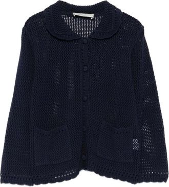 Dunst Femme, Pulls, Bleu, Taille: 42 FR Cardigan en maille ajour&eacute;e &agrave; col Claudine Peter-Pan