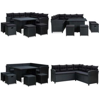 vidaXL 6-tlg. Garten-Lounge-Set mit Auflagen Poly Rattan Schwarz - Gartensessel - Loungesessel - Gartenm&ouml;bel - Outdoorm&ouml;bel - Rattanm&ouml;bel - Home & Living