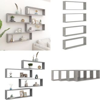 vidaXL W&uuml;rfelregale 4 Stk. Betongrau 100x15x30 cm Holzwerkstoff - Wand Regal - Regal Set - Holzwandregal - Beton Grau - Wohnwandregal - Home & Living