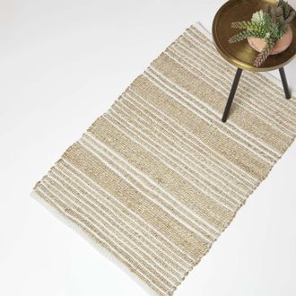Homescapes Arlyn Jute-Teppich beige-wei&szlig; gestreift 60x90 cm, Flachgewebe-Teppich Jute & Baumwolle mit Streifen-Muster