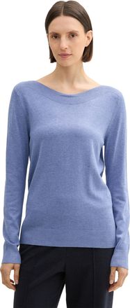 Tom Tailor Damen Strickpullover mit U-Boot-Ausschnitt, 36521 - Colony Blue Melange, M