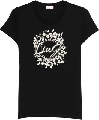 Liu Jo Femme, Tops, Noir, Taille: 42 FR T-shirt avec imprim&eacute; et strass