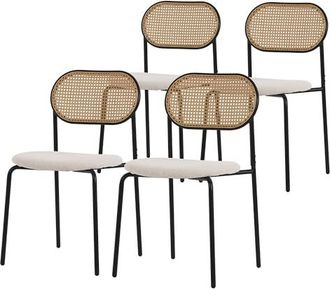 ML Design ML-Design Lot de 4 Chaises de Salle &agrave; Manger, Beige, Chaise de Cuisine avec Dossier en Rotin, Assise Rembourr&eacute;e en Polyester Dossier en Maille Incurv&eacute;